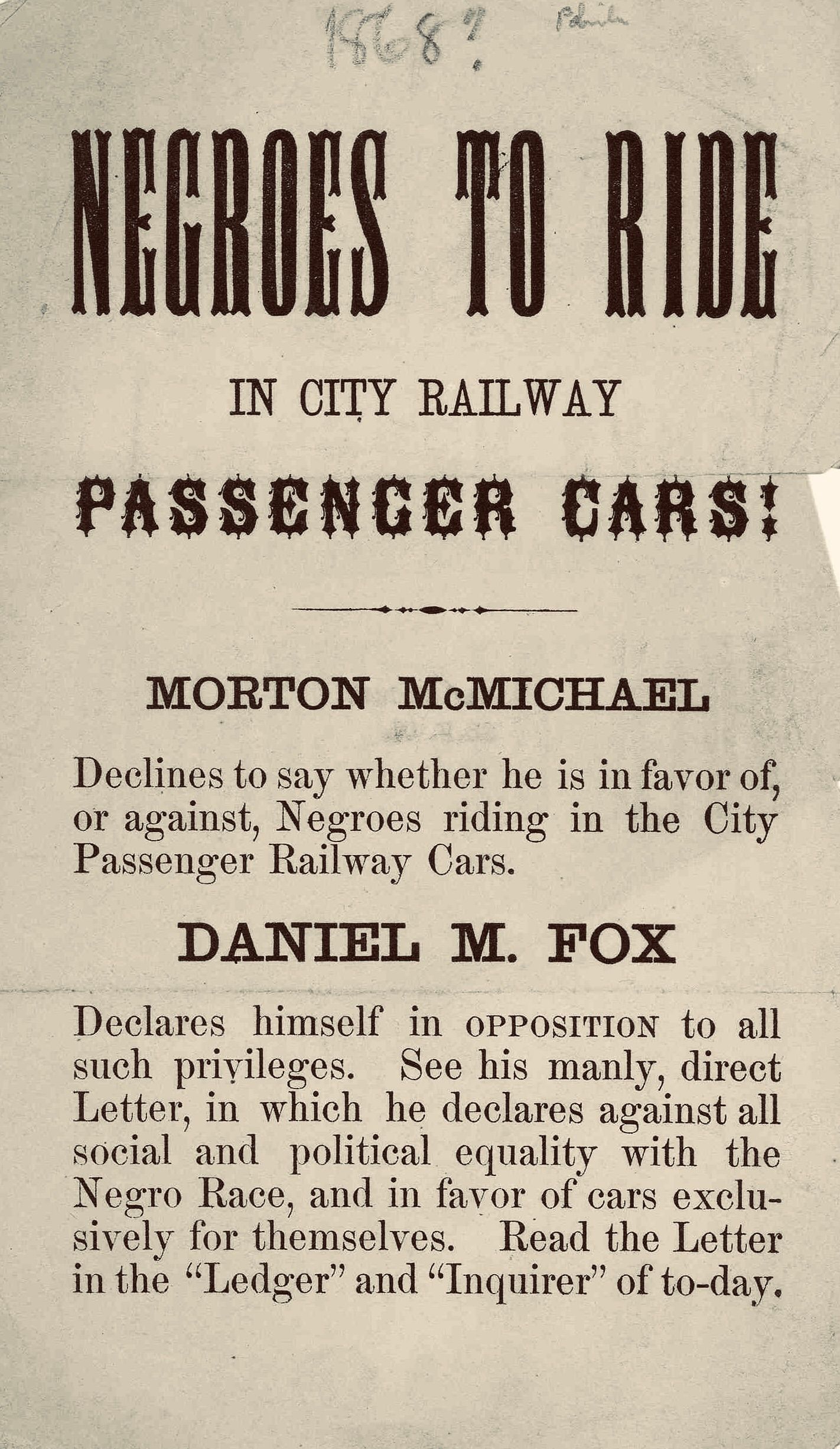 A political handbill from Philadelphia used in a political campaign ...